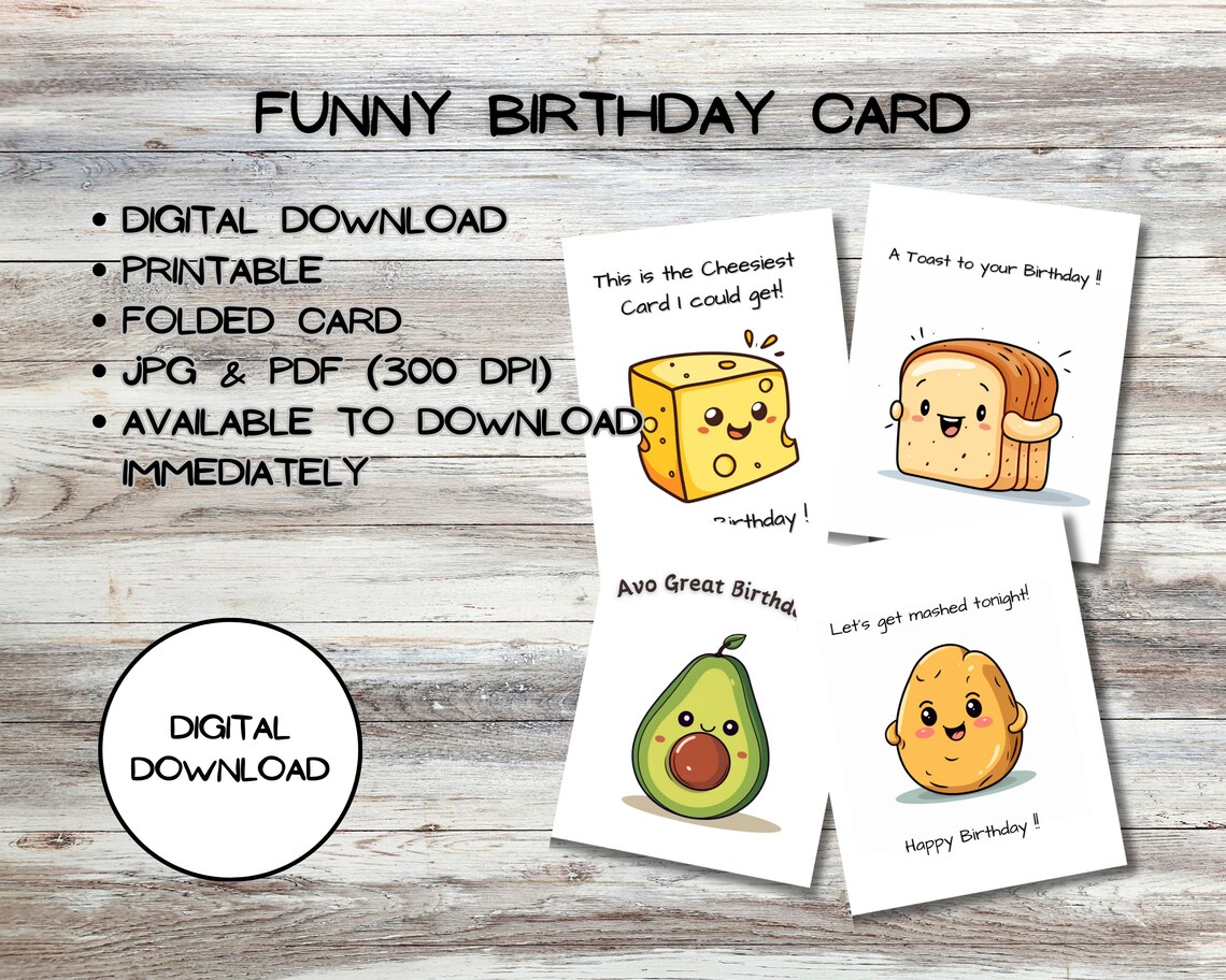 5 Printable Birthday Card Set L Cute Birthday Message L Envelop ...