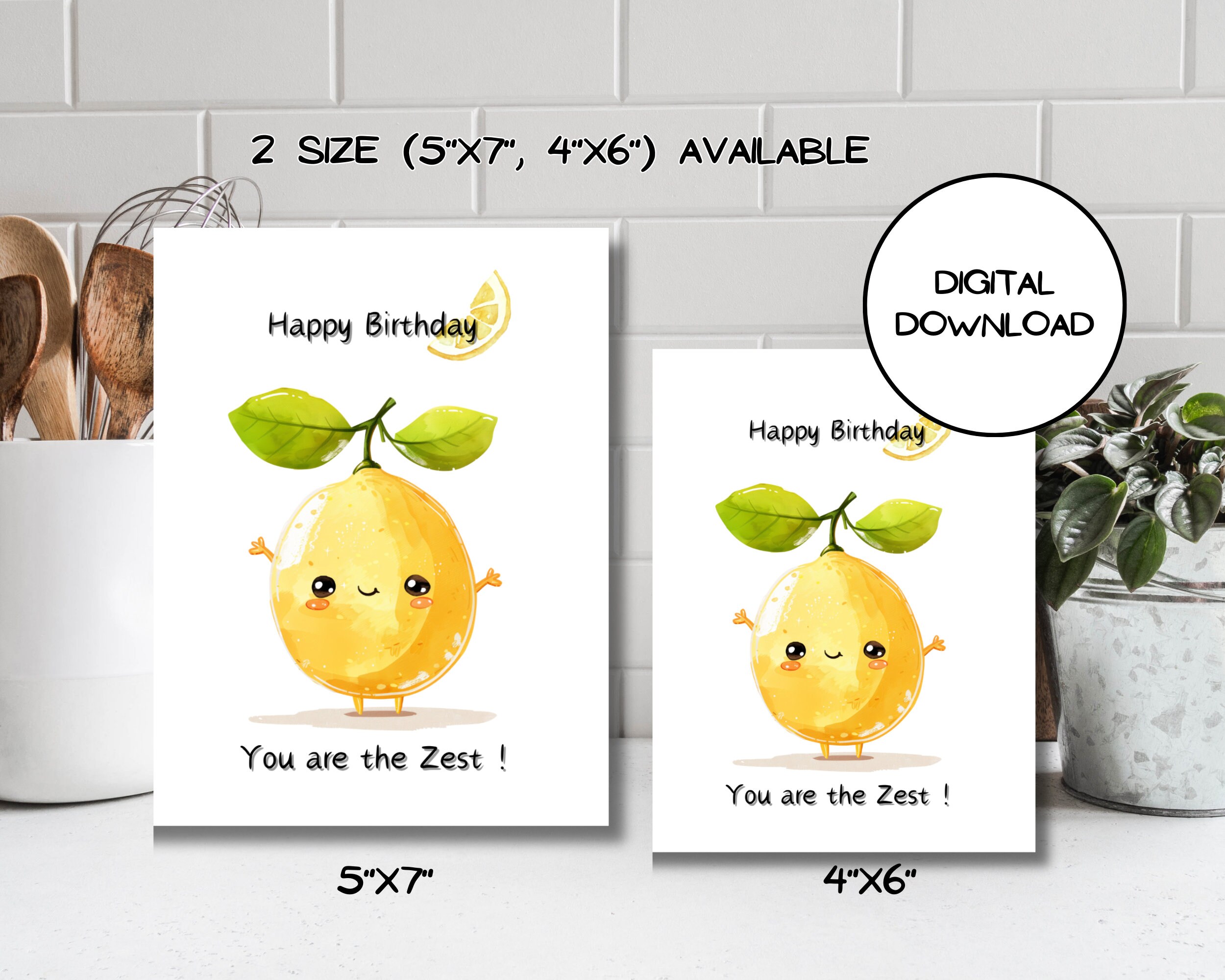 Digital Juicy Cute Lemon Birthday Card L You Are the Zest Greeting ...