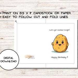Printable Funny Potato Birthday Card L Let's Get Mashed L JPG Fun ...