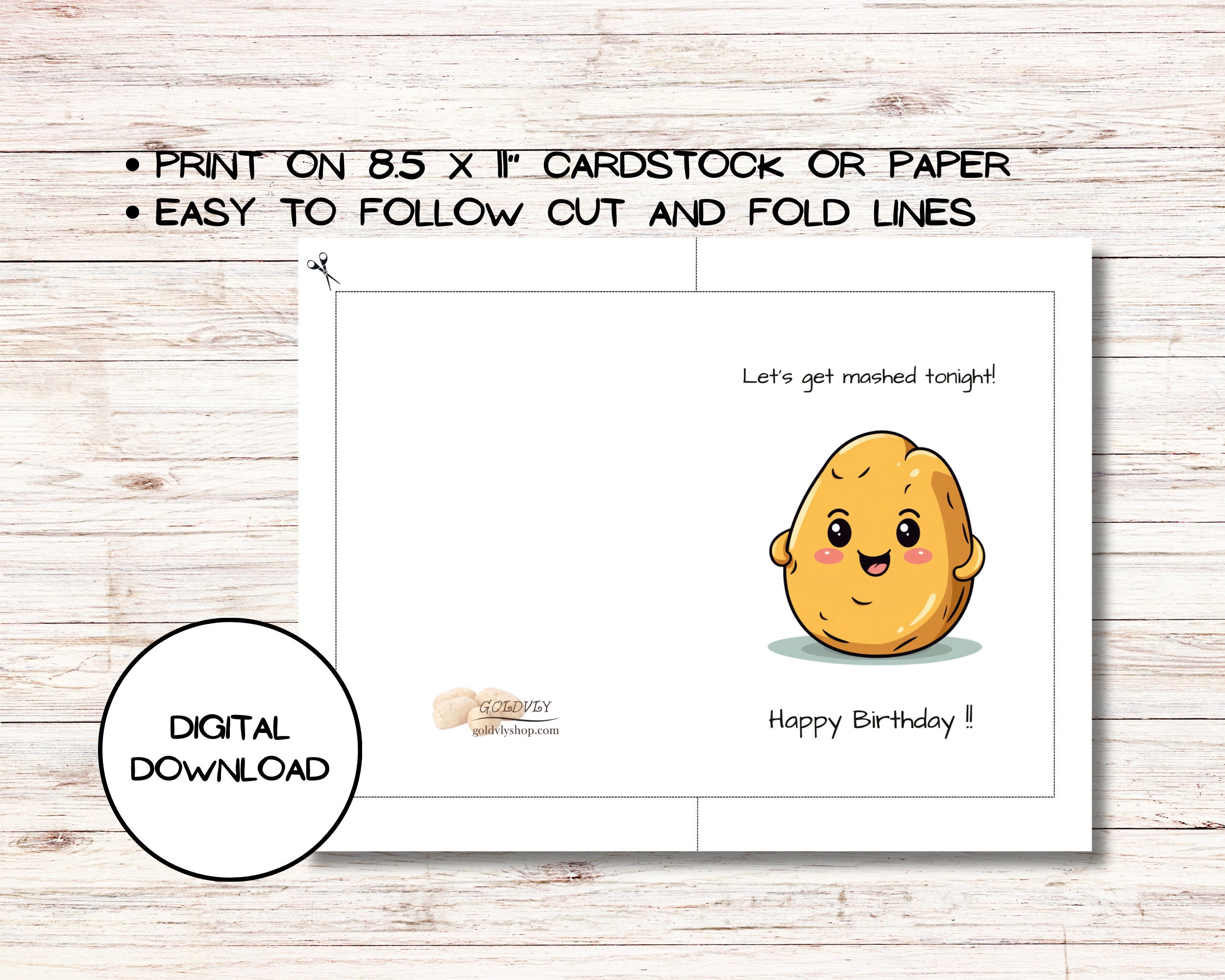 Printable Funny Potato Birthday Card L Let's Get Mashed L JPG Fun ...