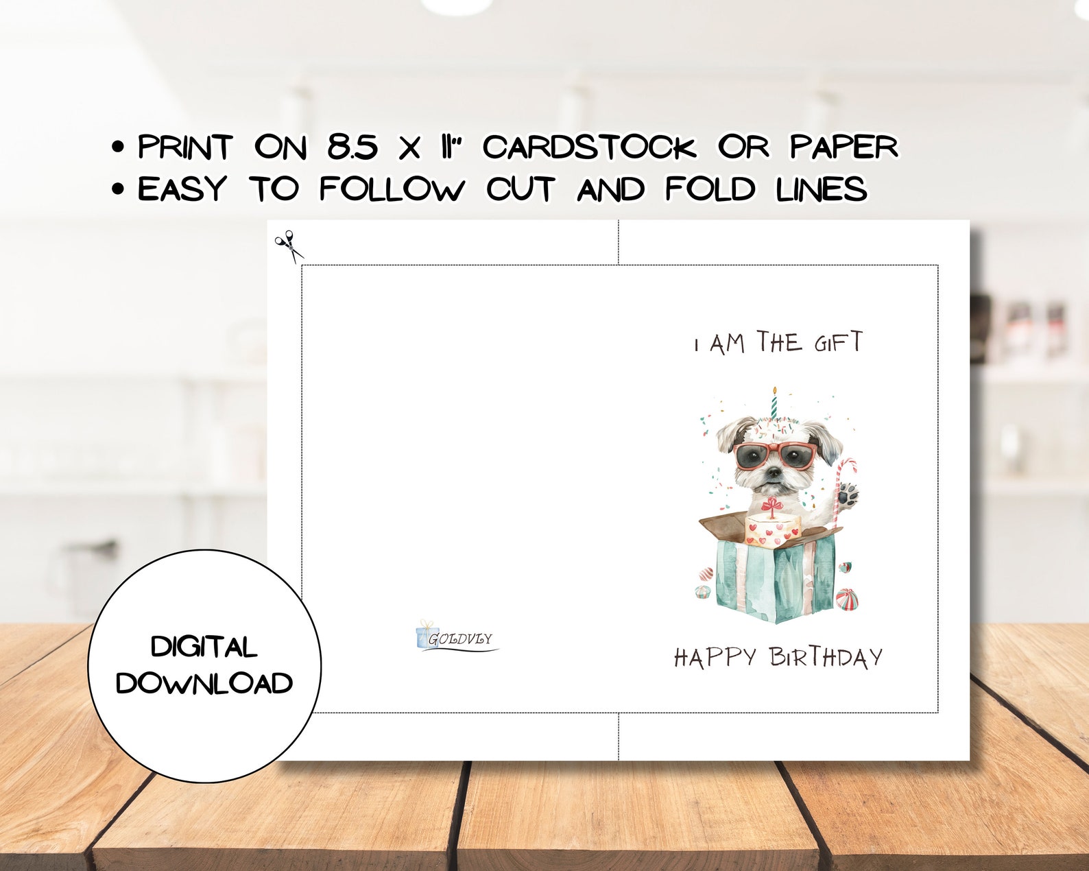 Cute Puppy Gift Happy Birthday Card L Printable Funny Animal Greeting ...