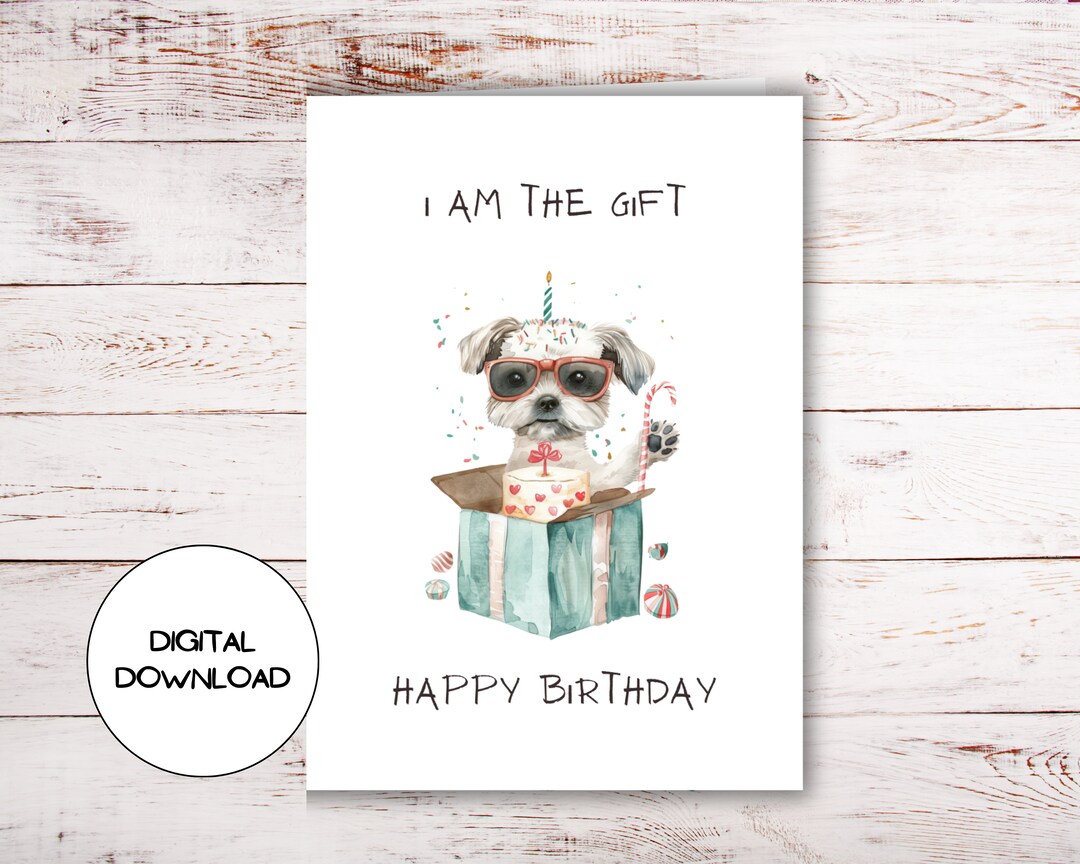 Cute Puppy Gift Happy Birthday Card L Printable Funny Animal Greeting ...
