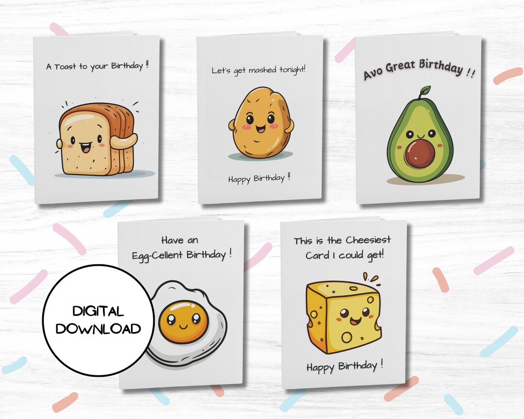 5 Printable Birthday Card Set L Cute Birthday Message L Envelop ...