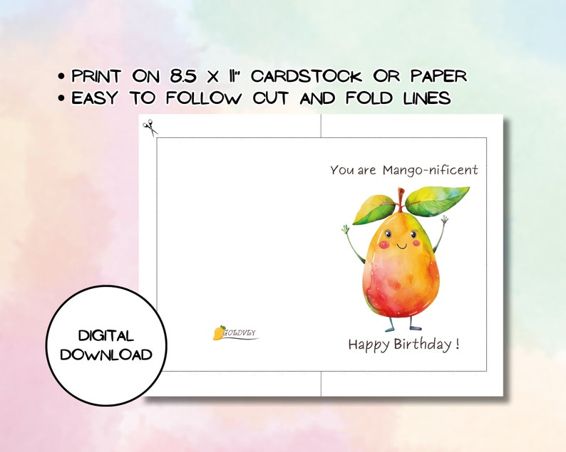 Cute Mango Design Happy Birthday Card L Printable Special Fruit ...