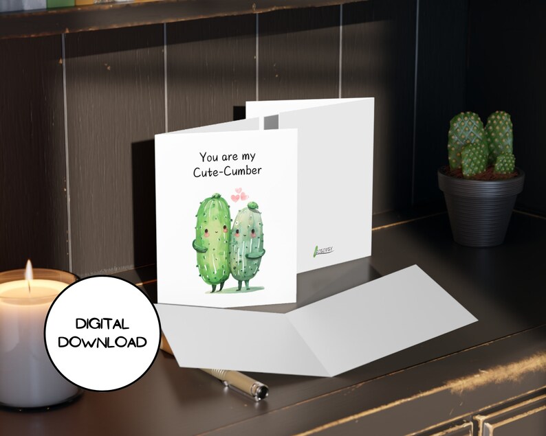 Digital Kawaii Cute-cumber Couple Greeting Card L Printable Cucumber ...