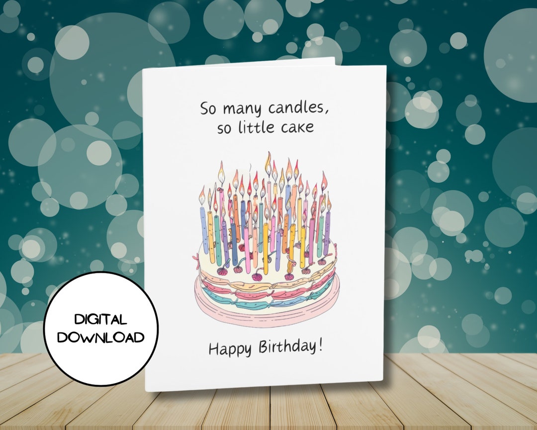 Printable Sweet Funny Birthday Cake Candle Card L Greeting Fun Message ...