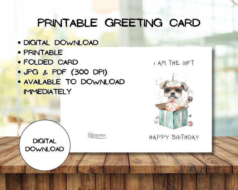Cute Puppy Gift Happy Birthday Card L Printable Funny Animal Greeting ...