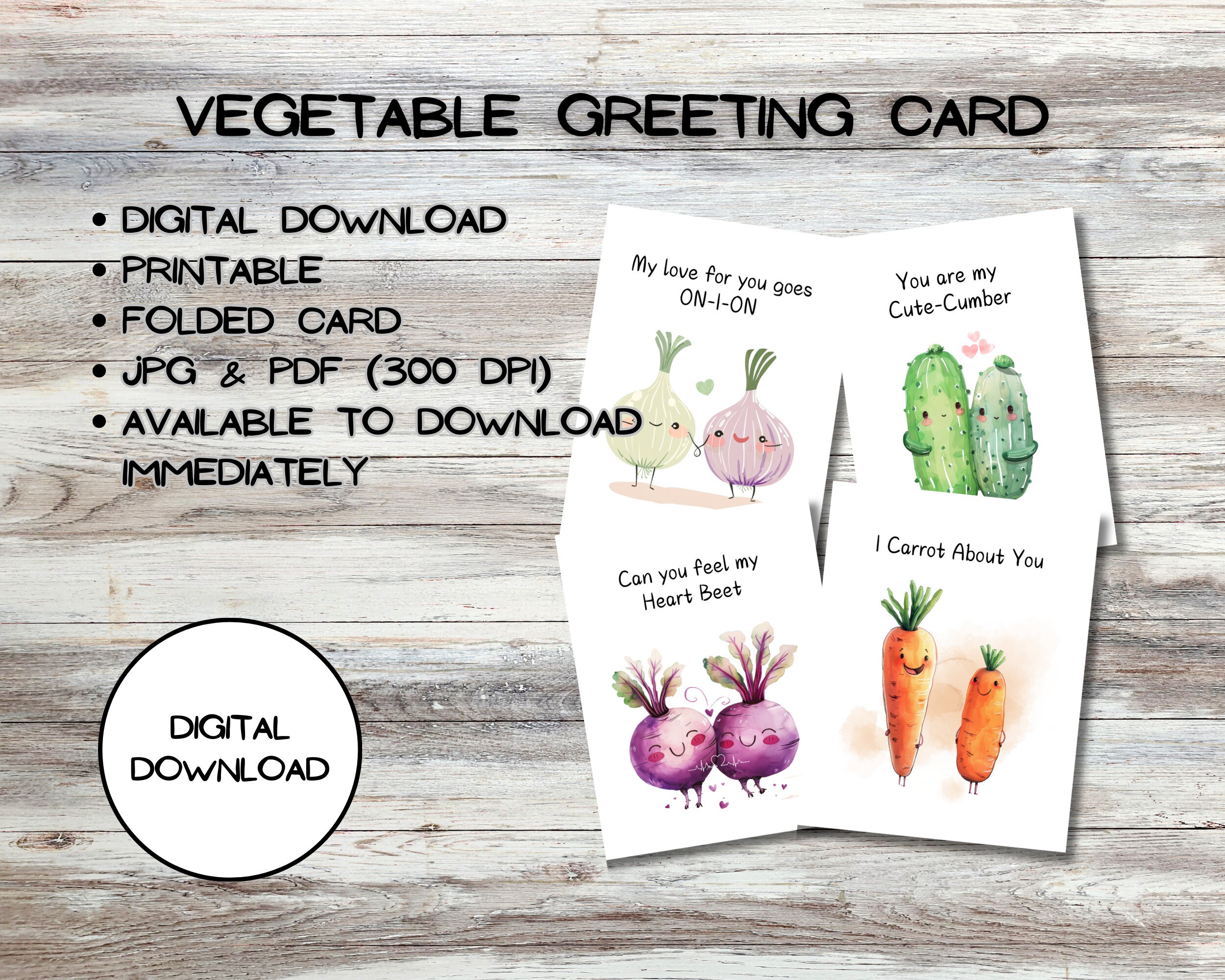 5 Printable Lovely Vegetable Funny Message Greeting Card L Digital Cute ...