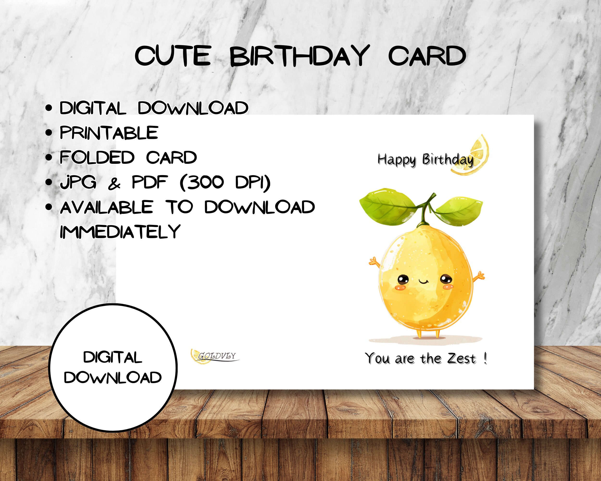 Digital Juicy Cute Lemon Birthday Card L You Are the Zest Greeting ...