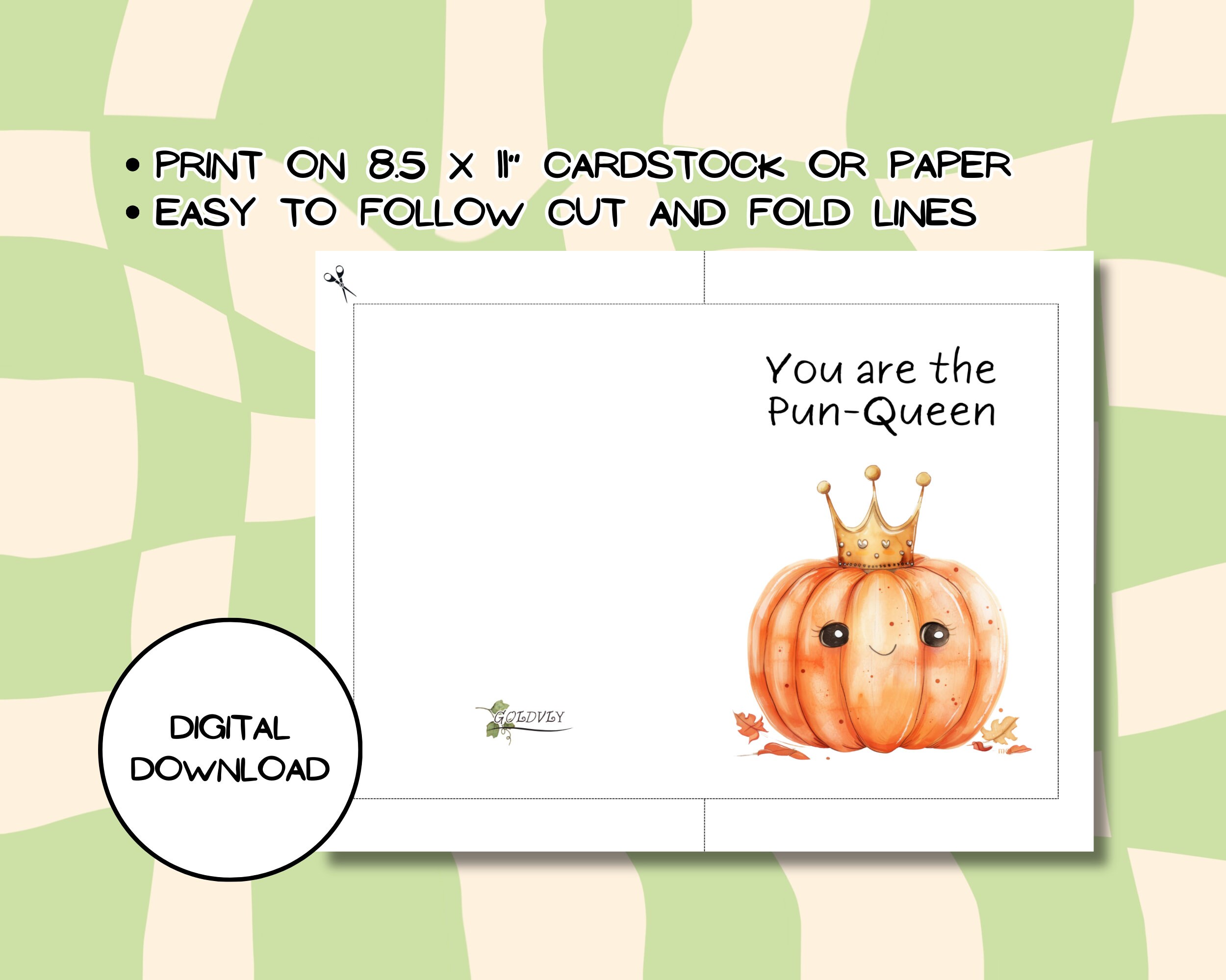 Printable Cute Pun Queen With Crown Greeting Card L Downloadable ...