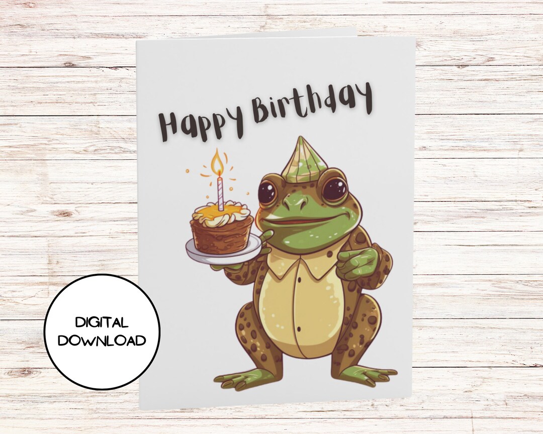 Printable Funny Frog Birthday Card L Digital Fun Postcard High Quality ...