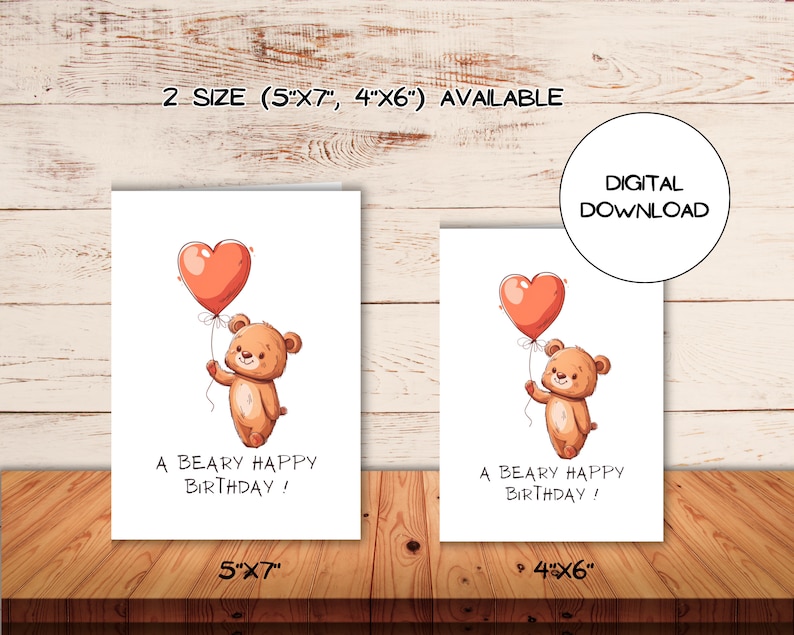 A Beary Happy Birthday L Cute Bear With Heart Balloon Digital Greeting ...
