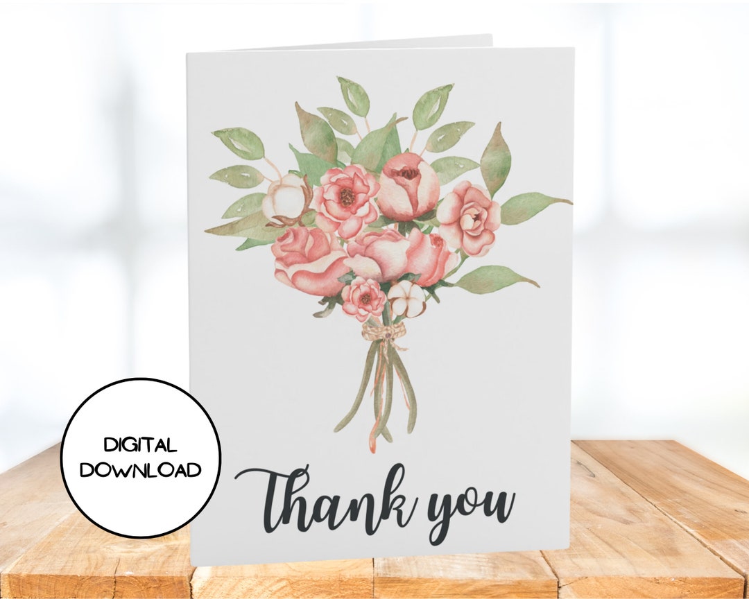 Printable Warm Spring Flower Greeting Card L Digital Watercolor Thank ...