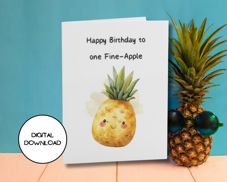 Printable Cute Birthday Card L Funny Fine-apple Greeting Card L Envelop ...