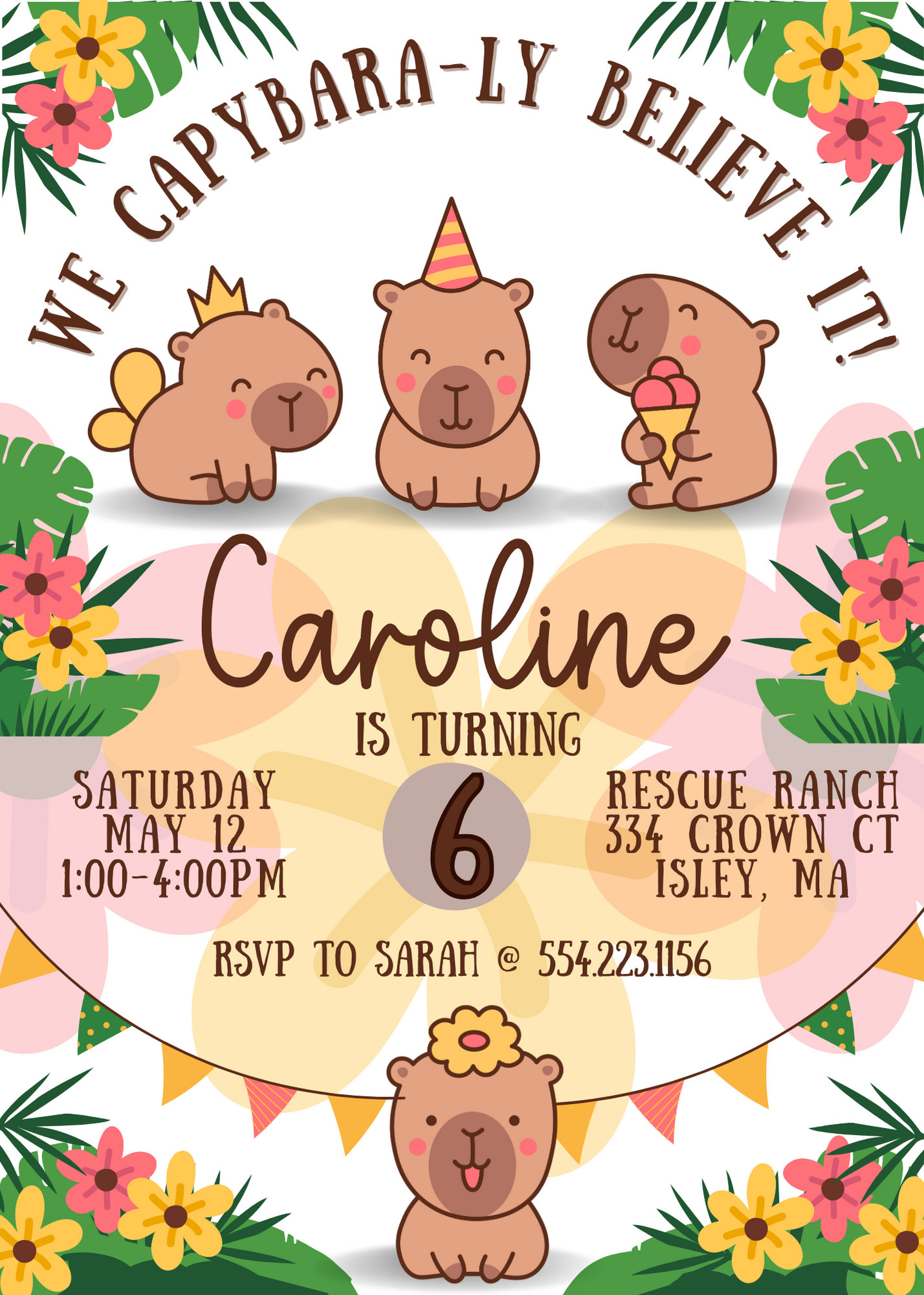 Capybara Birthday Invitation Capybara Celebration Jungle Theme Baby ...