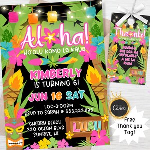Luau Birthday Invitation Aloha Hawaii Birthday Theme Invitation Beach ...