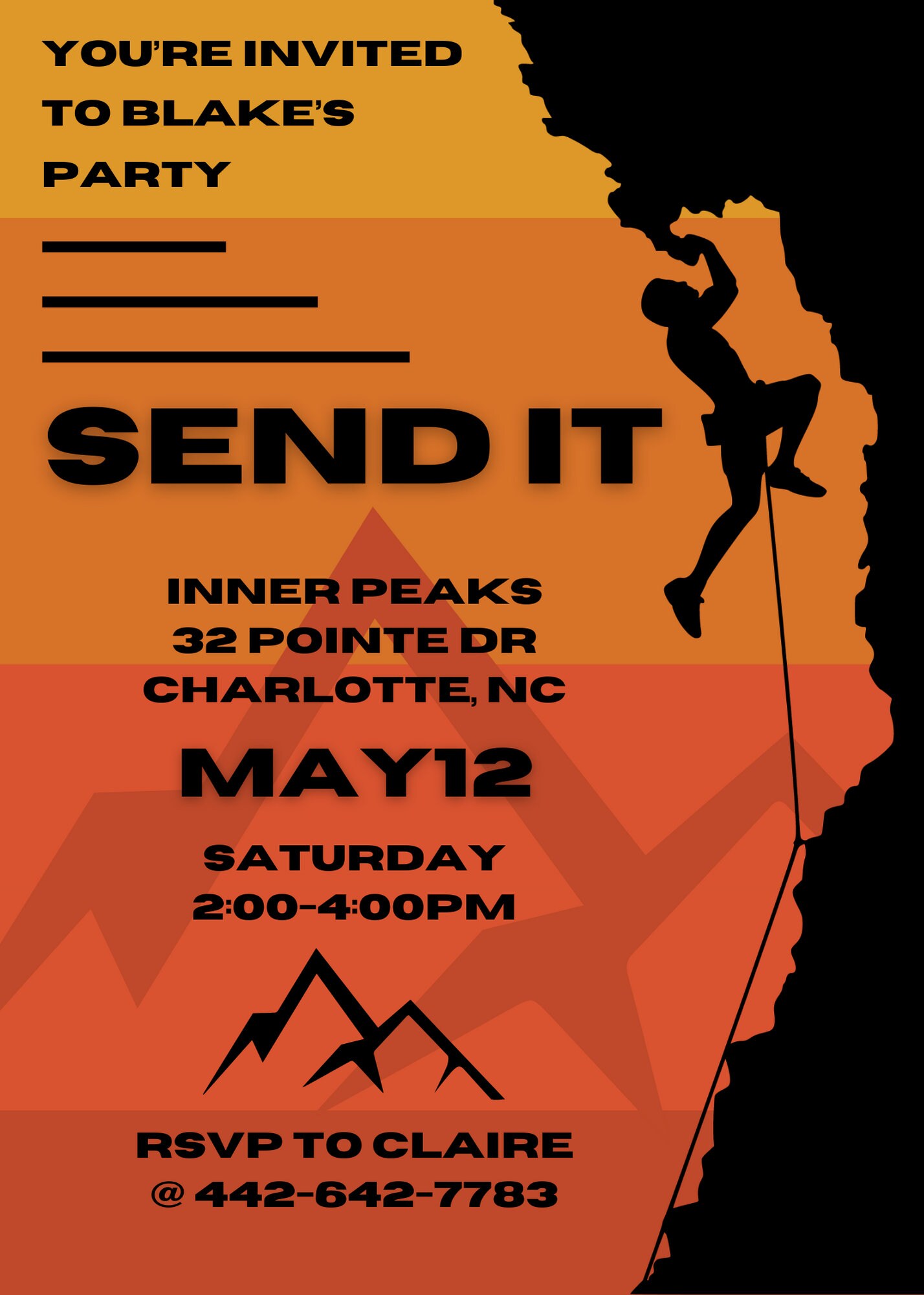 Rock Climbing Birthday Party Invitation With Climber Mountains and ...