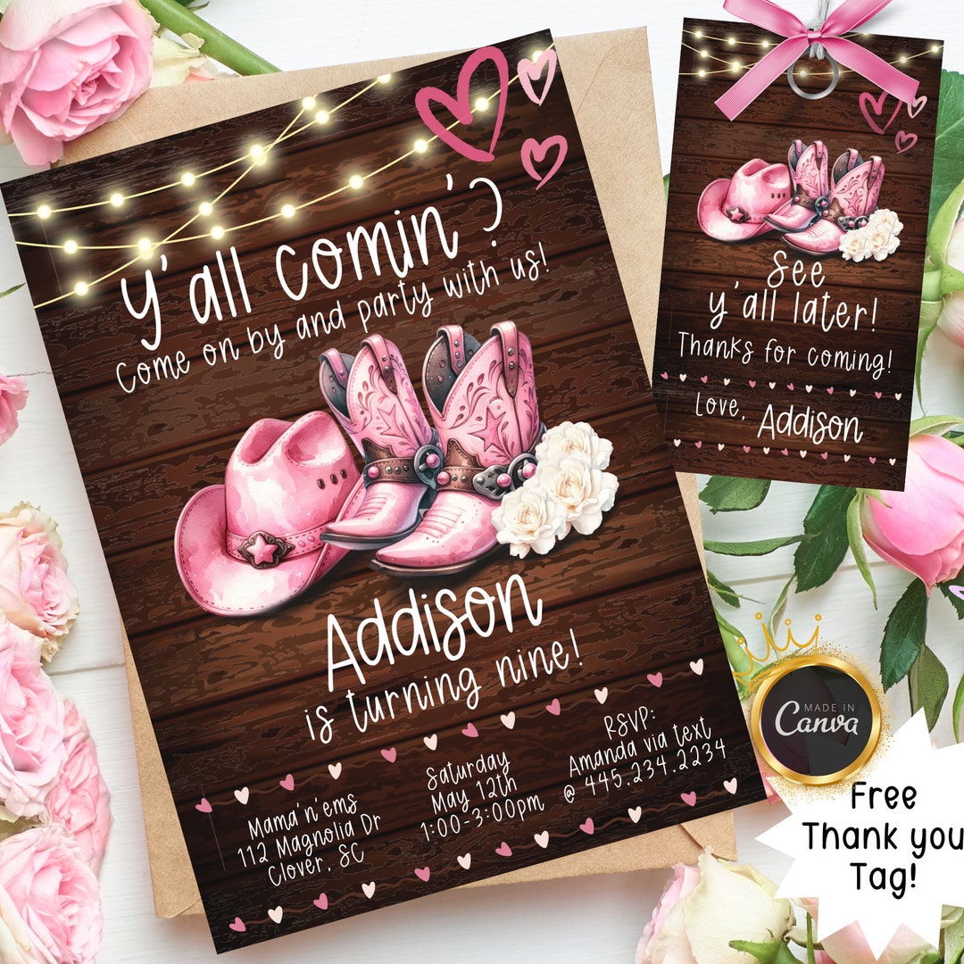 Country Girl Cowgirl Birthday Invitation Cowboy Boots and Cowboy Hat ...