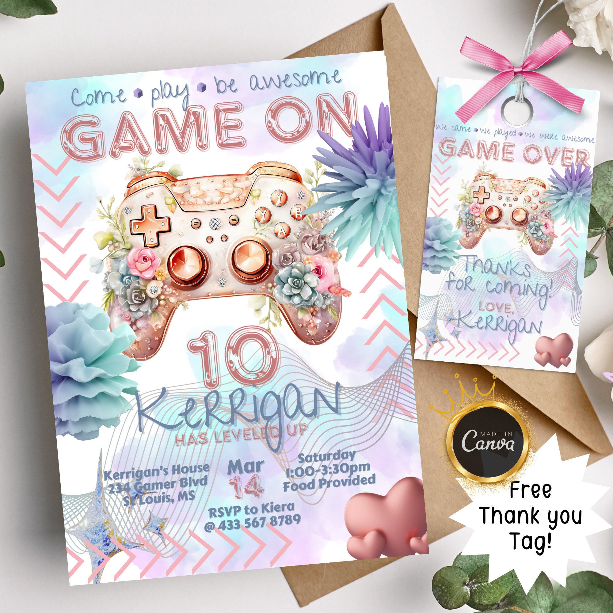 Gamer Girl Birthday Invitation Gaming Controller Invitation for Girls ...