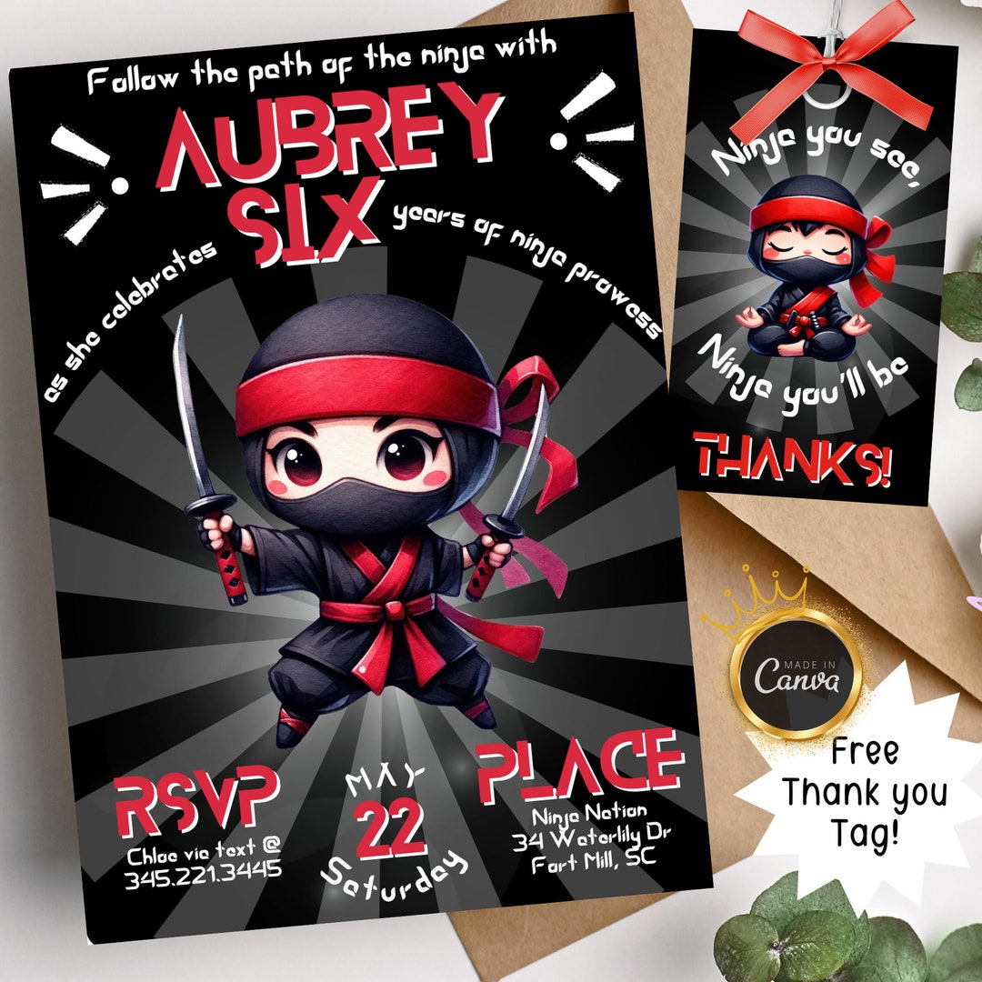 Ninja Girl Birthday Invitation Ninja Peeking up Ninja Theme Ninja Spy ...