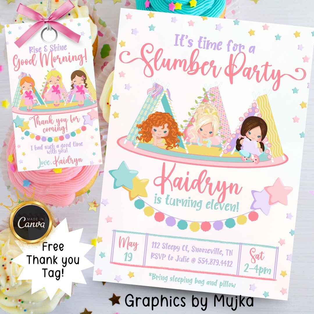 Slumber Party Birthday Invitation With Tents and Girls Sleepover Theme ...