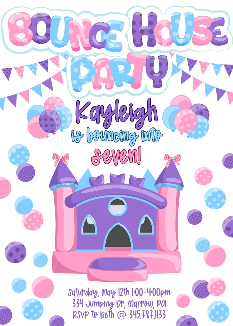 Bounce House Party Birthday Invitation Bounce House Theme Bouncy Balls ...