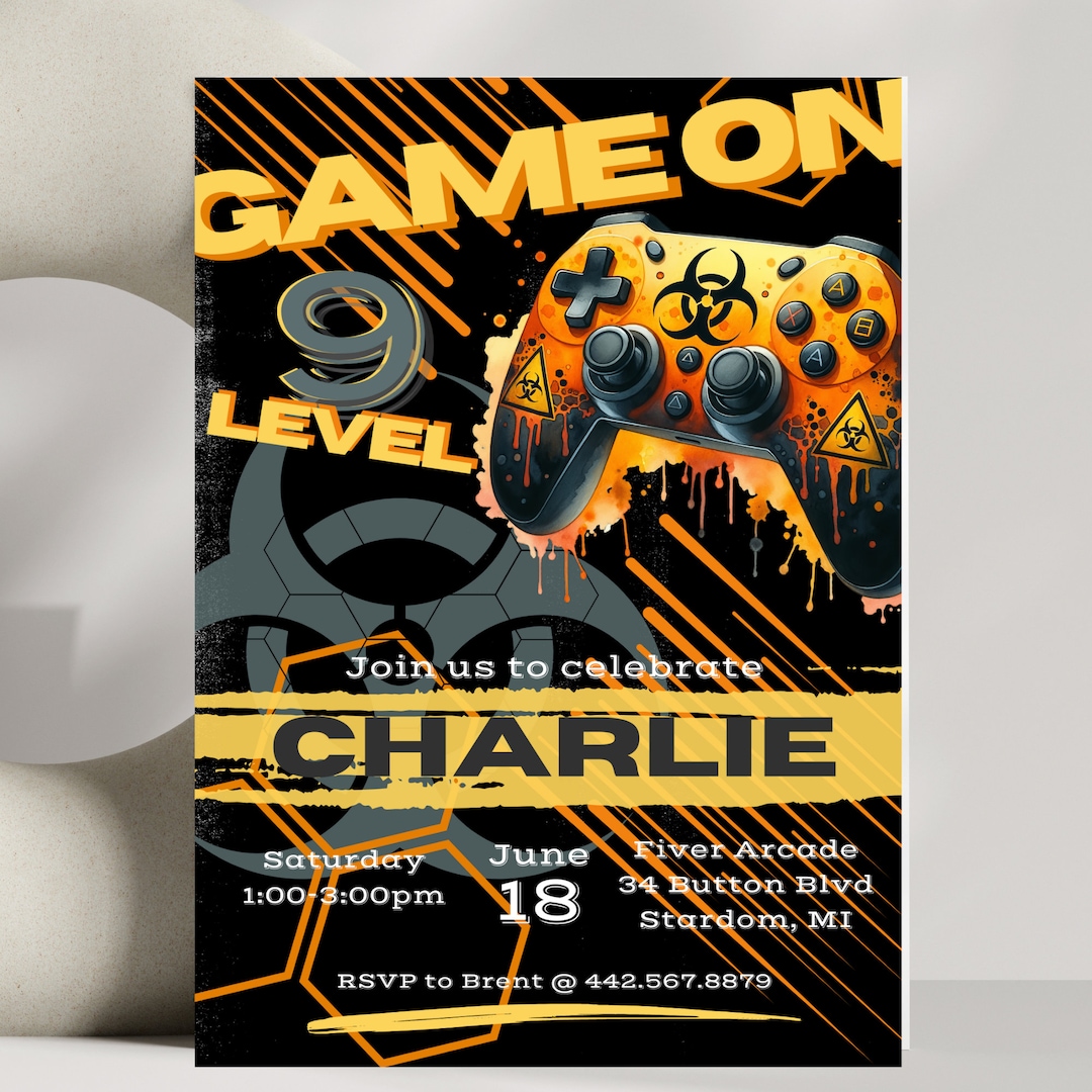 Gaming 9th Birthday Invitation, Gamer Boy Themed Birthday Invitation ...