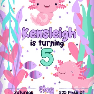 Axolotl Birthday Invitation Under the Sea Axolotls With Fish and ...