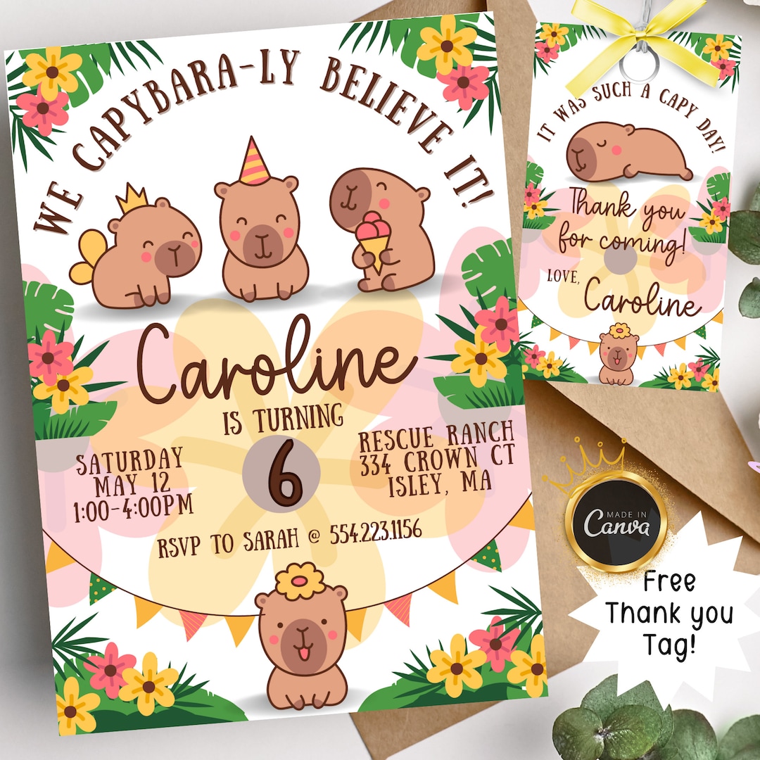 Capybara Birthday Invitation Capybara Celebration Jungle Theme Baby ...