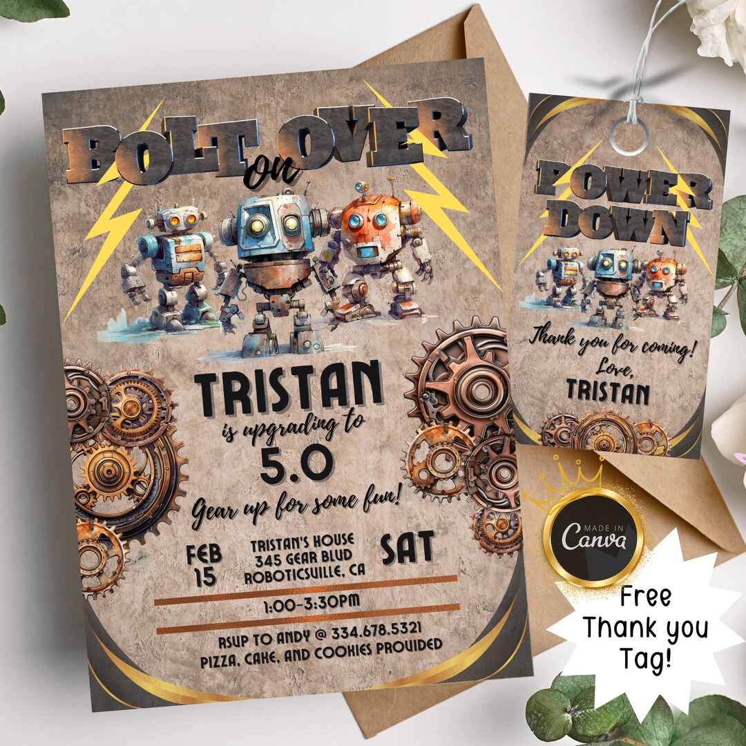 Robot Party Birthday Invitation, Robot Birthday Invitation for Boys ...