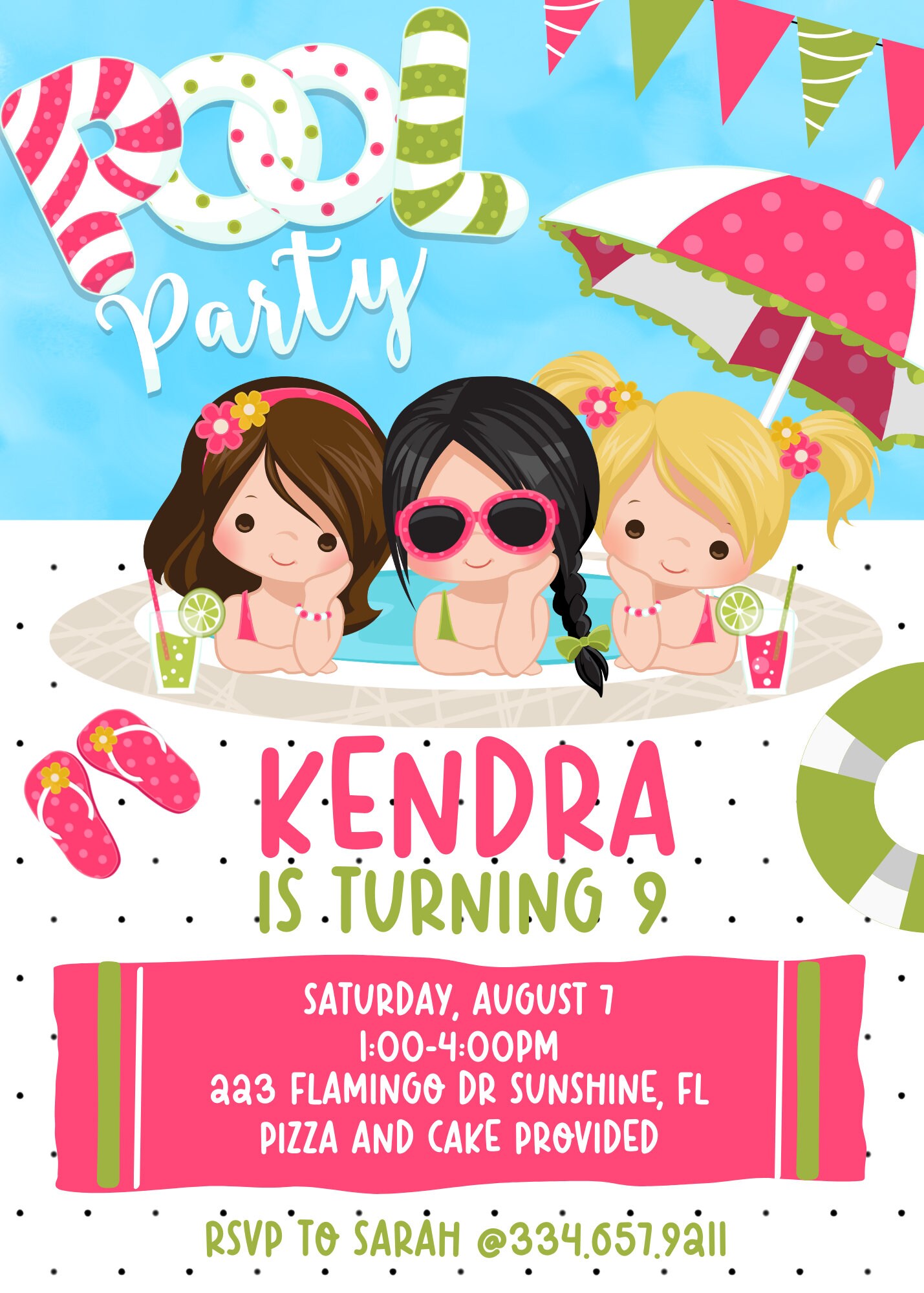 Pool Party Birthday Invitation Girls Pool Birthday Invitation Pool ...