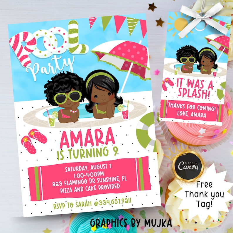 Pool Party Birthday Invitation Girls Pool Birthday Invitation Pool ...
