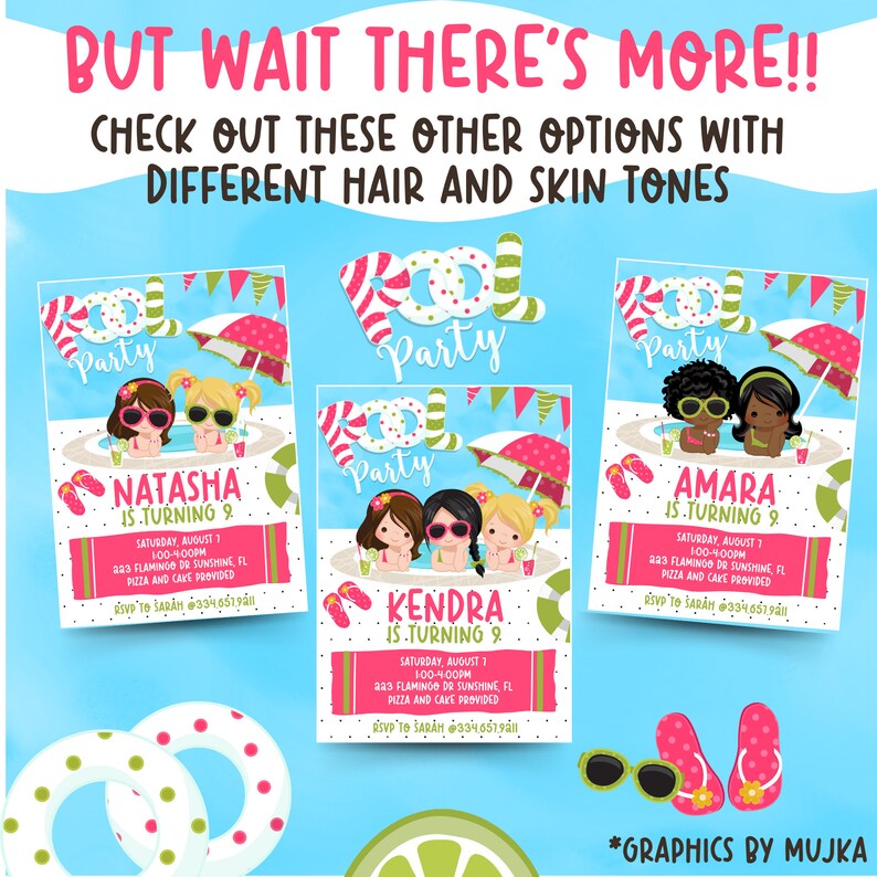 Pool Party Birthday Invitation Girls Pool Birthday Invitation Pool ...