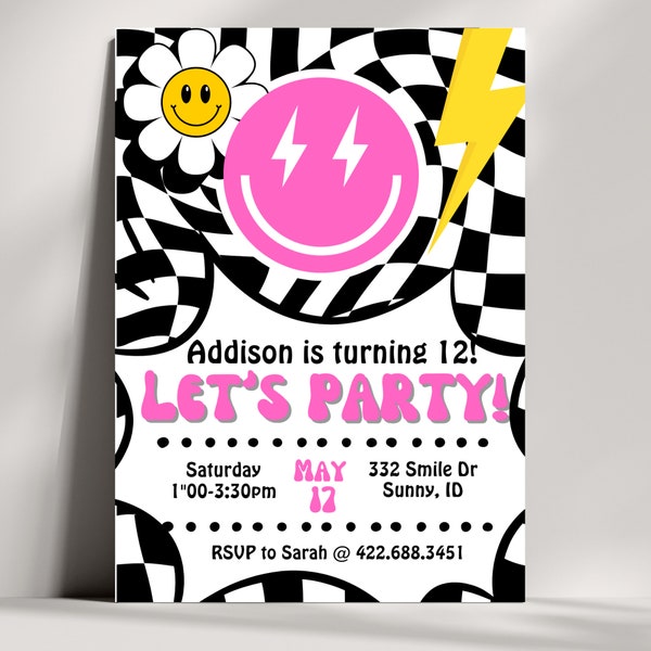 Retro Smiley Birthday Invitation - Etsy