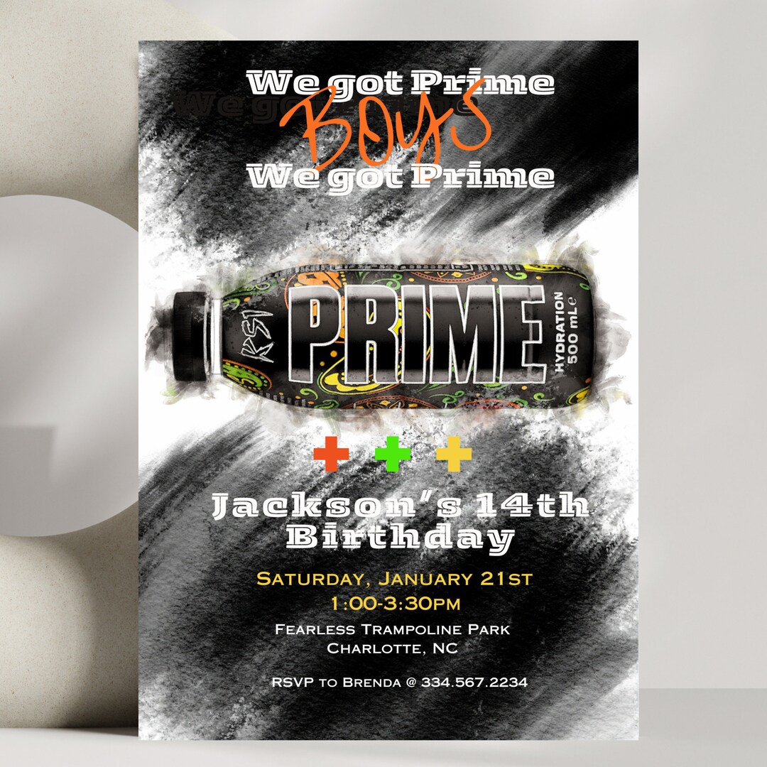 Prime Bottle Birthday Party Invitation KSI, Prime Drink Teenage Boy ...