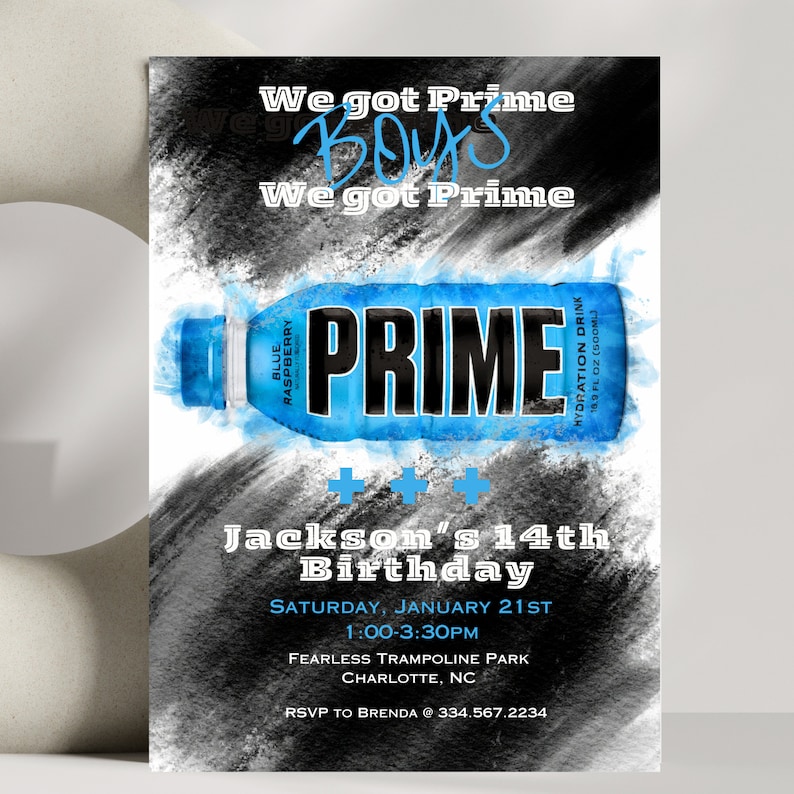 Prime Bottle Birthday Party Invitation Blue Rasberry, Prime Drink ...