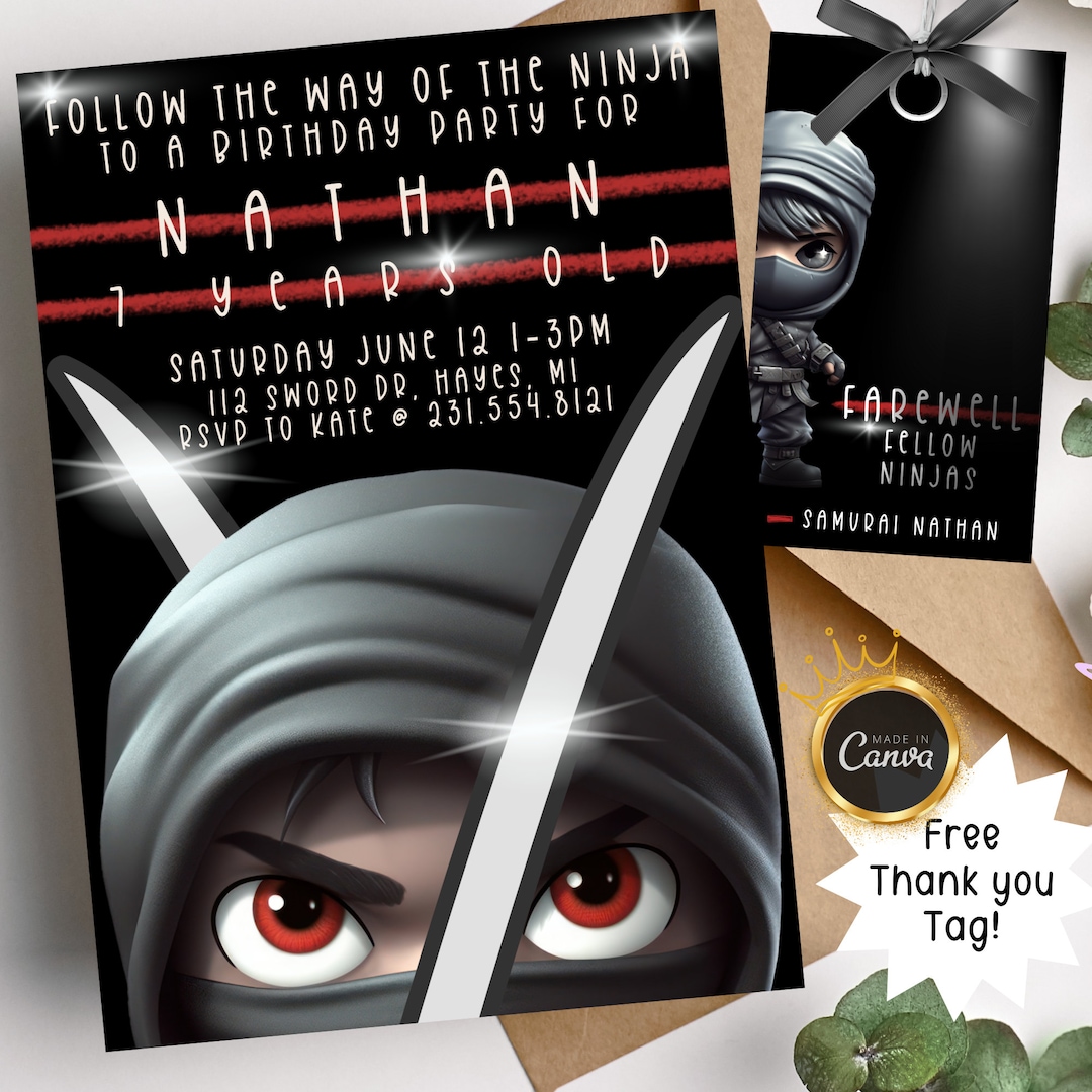 Ninja Birthday Invitation Ninja Peeking up Ninja Theme Samurai Ninja ...