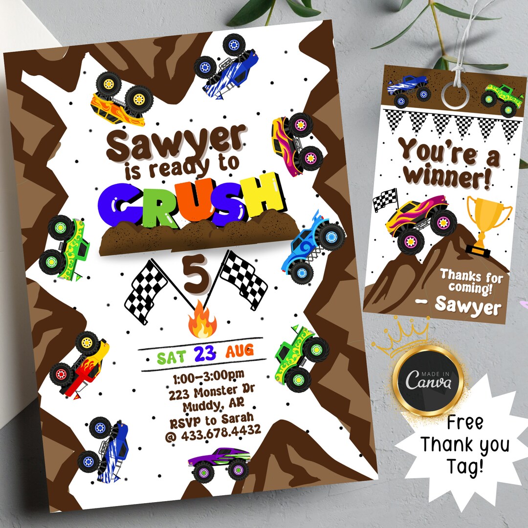 Monster Truck Race Birthday Invitation for Boys Monster Truck Race With ...