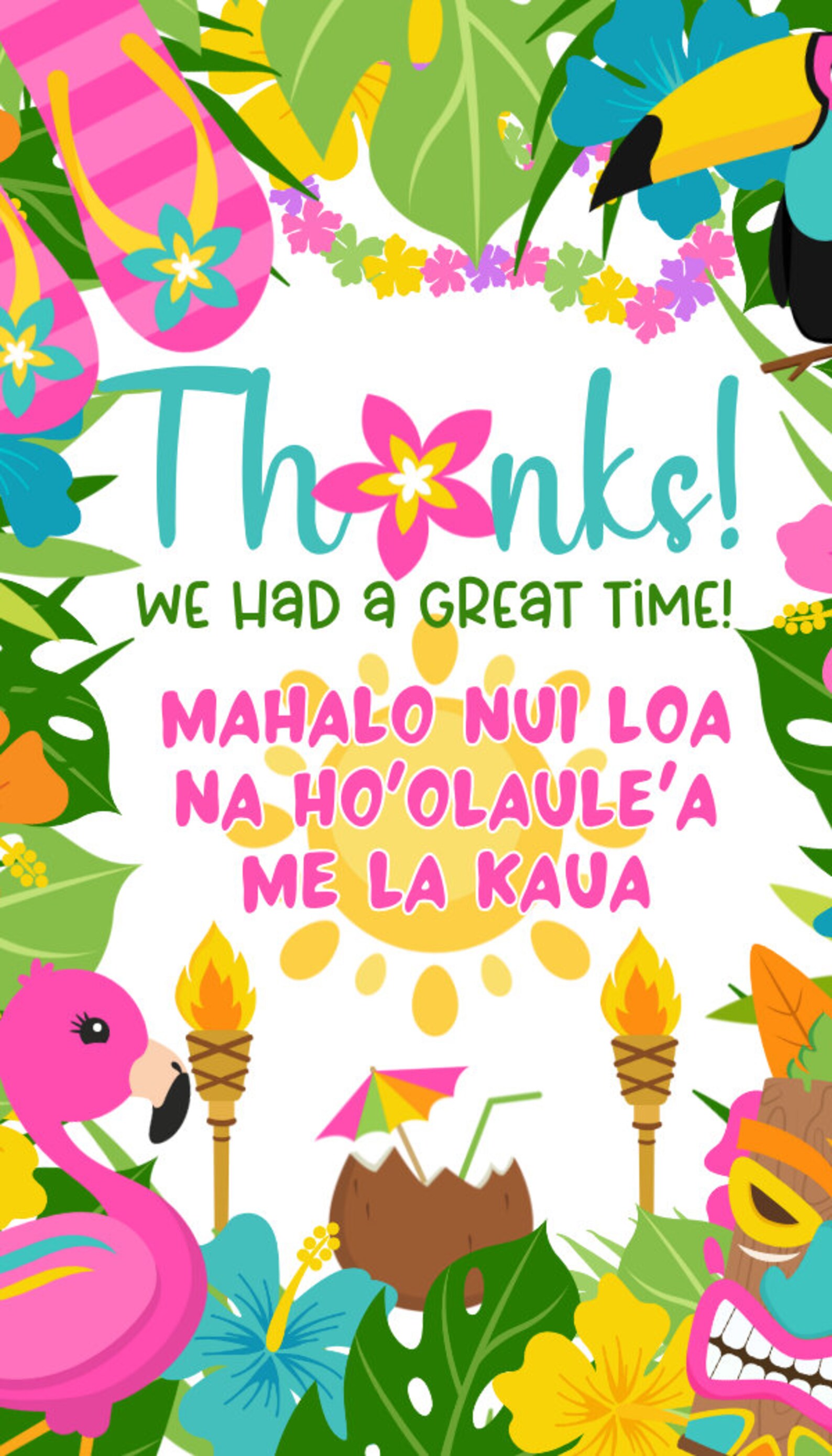 Aloha Luau Hawaiian Birthday Invitation With Flamingo, Bird, Flipflops ...
