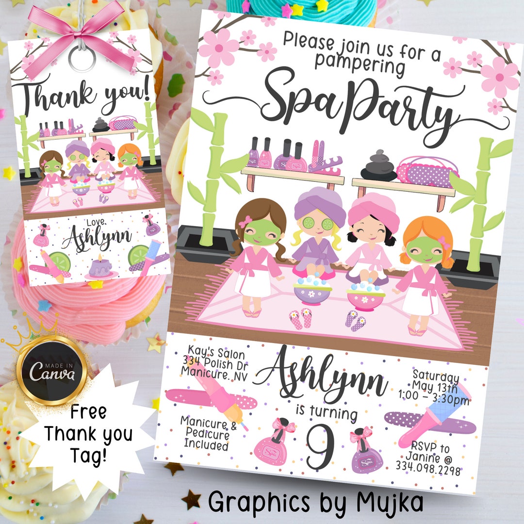 Spa Party Birthday Invitation for Girls Spa Party Theme Manicure ...