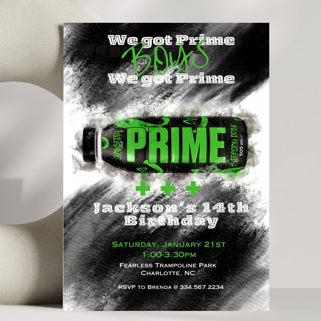 Prime Bottle Birthday Party Invitation Glowberry, Prime Drink Teenage ...