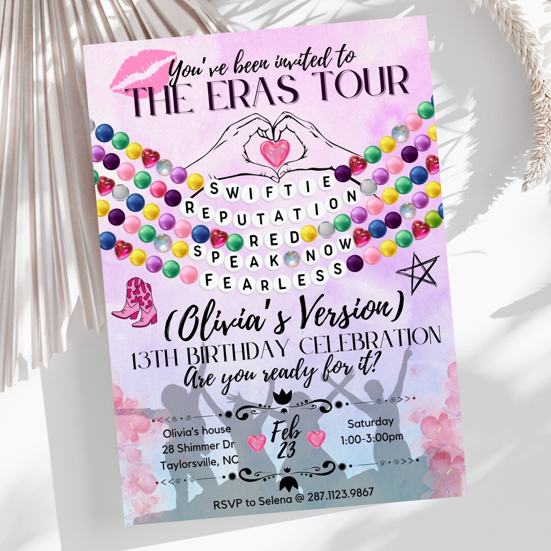 Taylor Eras Tour Invitation With Friendship Bracelets, Swiftie Birthday ...