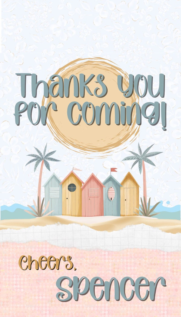 Beach Birthday Invitation for Boy or Girl Boho Style With Beach Huts ...