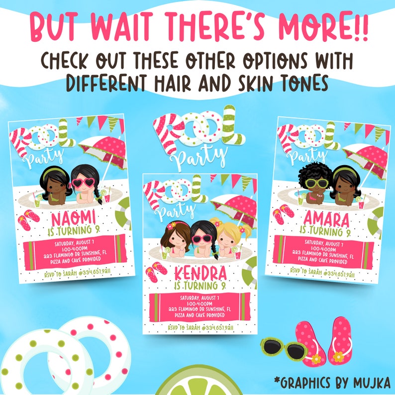 Pool Party Birthday Invitation Girls Pool Birthday Invitation Pool ...