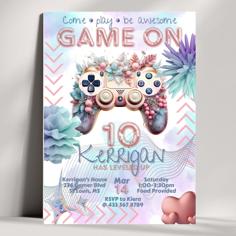 Gamer Girl Birthday Invitation With Game Controller, Gaming Invitation ...