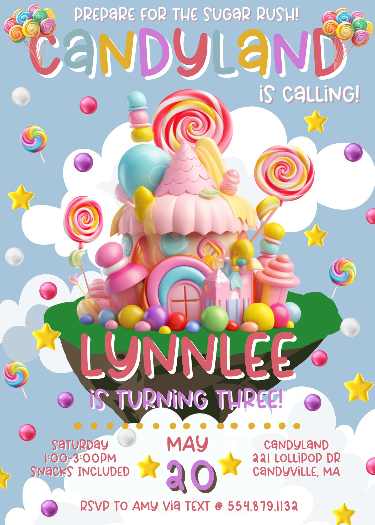 Candyland Birthday Invitation Sweets and Candy Theme Birthday Candy ...