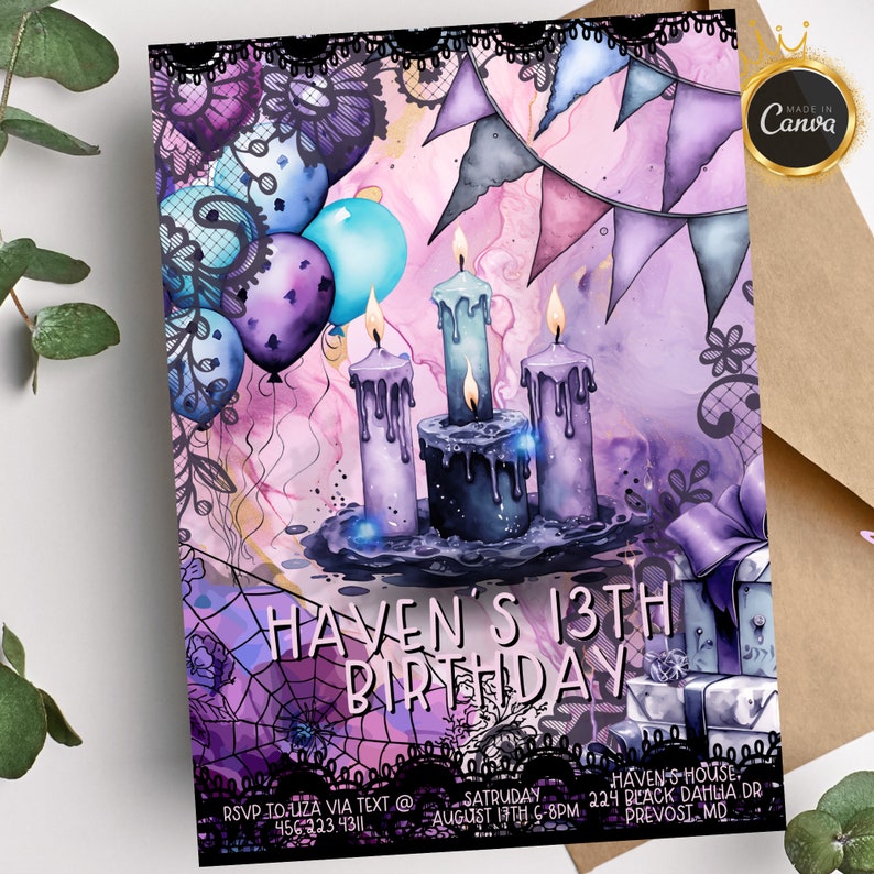 Gothic Birthday Party Invitation, Dark Celebration Goth Themed Birthday ...