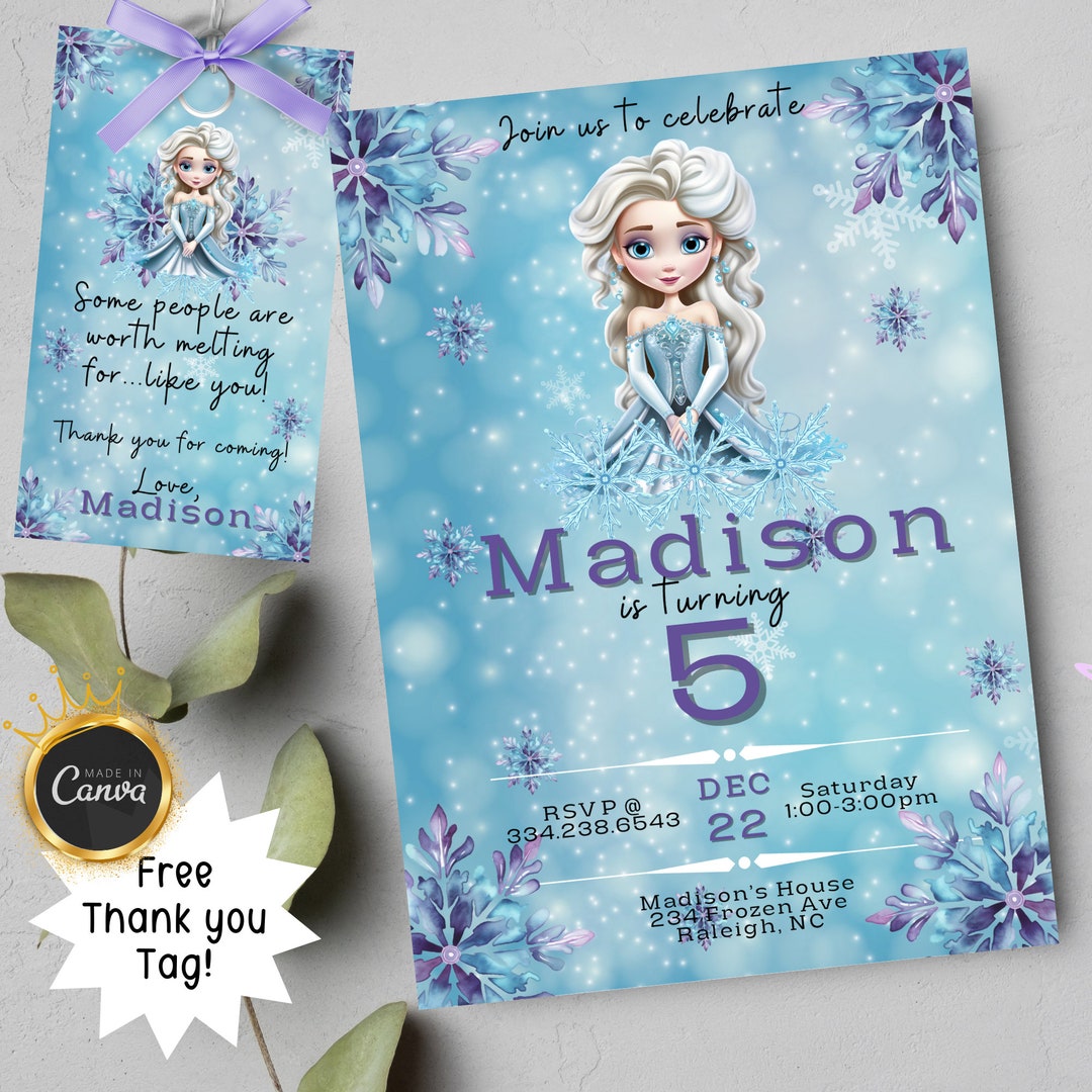 Elsa Birthday Invitation With Ice Princess and Winter Snowflakes, Ice ...