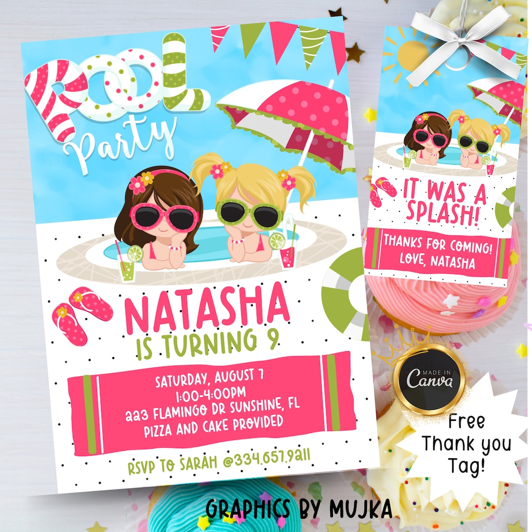 Pool Party Birthday Invitation Girls Pool Birthday Invitation Pool ...