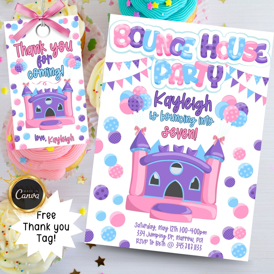 Bounce House Party Birthday Invitation Bounce House Theme Bouncy Balls ...